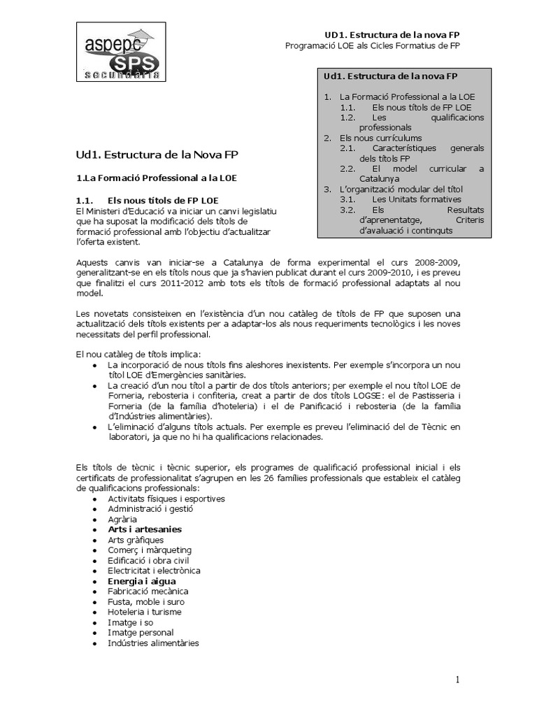 UD1 LOE Estructura de La Nova FP | PDF
