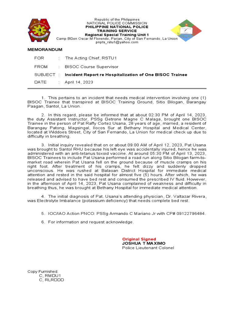 Memorandum: Philippine National Police Training Service Regional ...