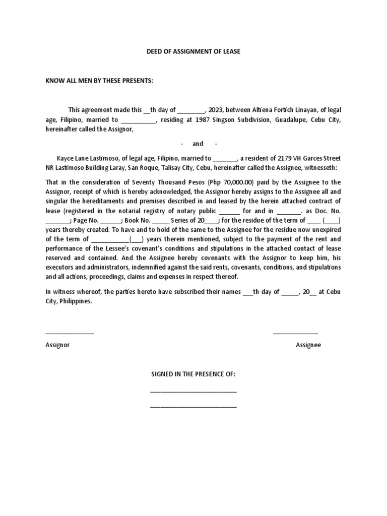 DEED OF ASSIGNMENT OF LEASE | PDF