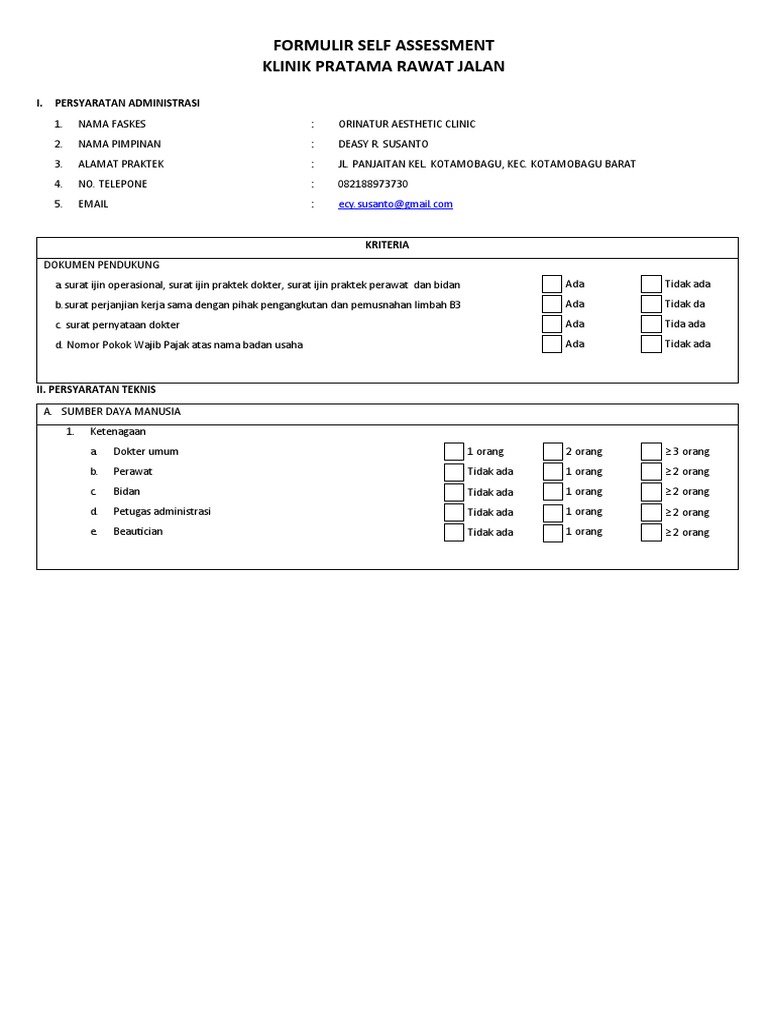 Self Assessment Klinik Orinatur | PDF