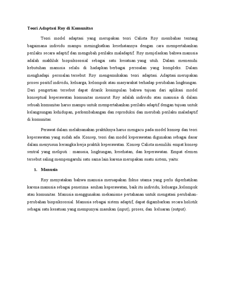 Teori Adaptasi Roy dalam Keperawatan | PDF | Karier & Perkembangan