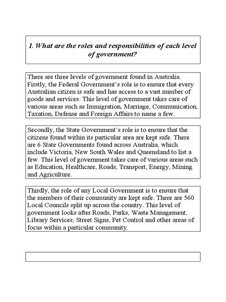 Roles of Australian Government Levels | PDF | States And Territories Of ...