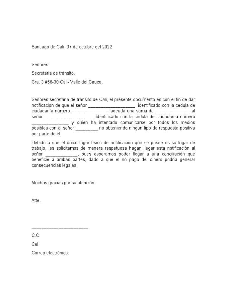 Carta Secretaria de Transito Ejemplo | PDF