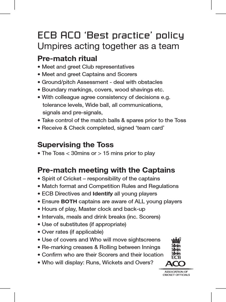 ECB ACO Best Practice Guidelines 2019 | PDF | Summer Sports | Cricket