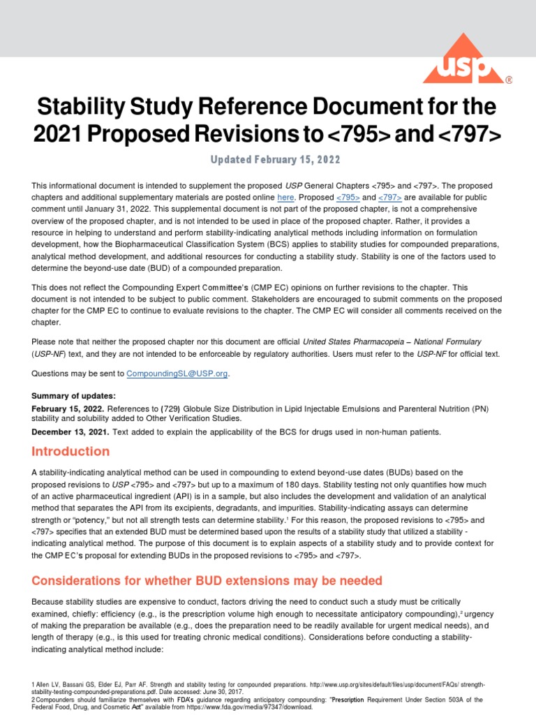 USP21 Stability Study Reference Document For The 2021 Proposed Revisio ...