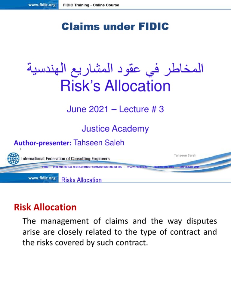 Risk S Allocation: Claims Under FIDIC | PDF | Risk Management | Risk