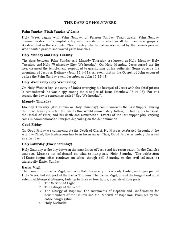 Holy Week Events from Palm Sunday to Easter Sunday | PDF | Easter ...