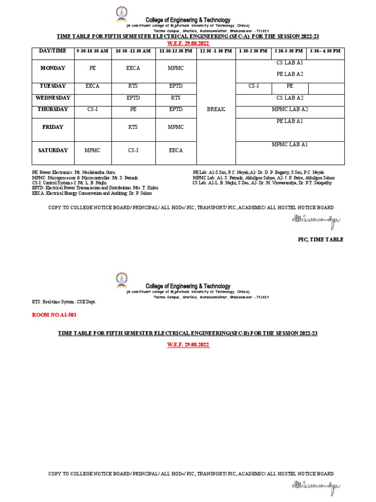 5TH Semester Time Table For A3 - 03.09.2022 | PDF | Textiles | Academic ...