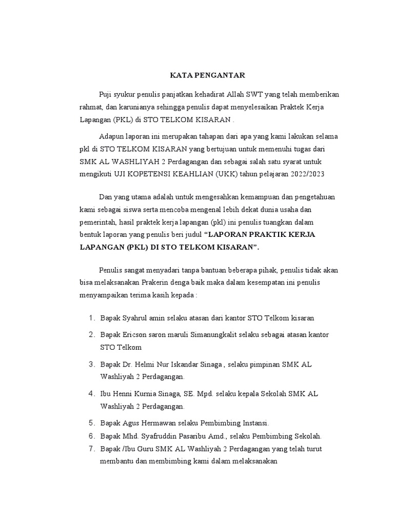 PKL Report at Telkom Kisaran STO | PDF