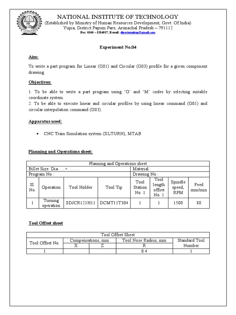 04 CNC Lab Manual NIT AP | PDF