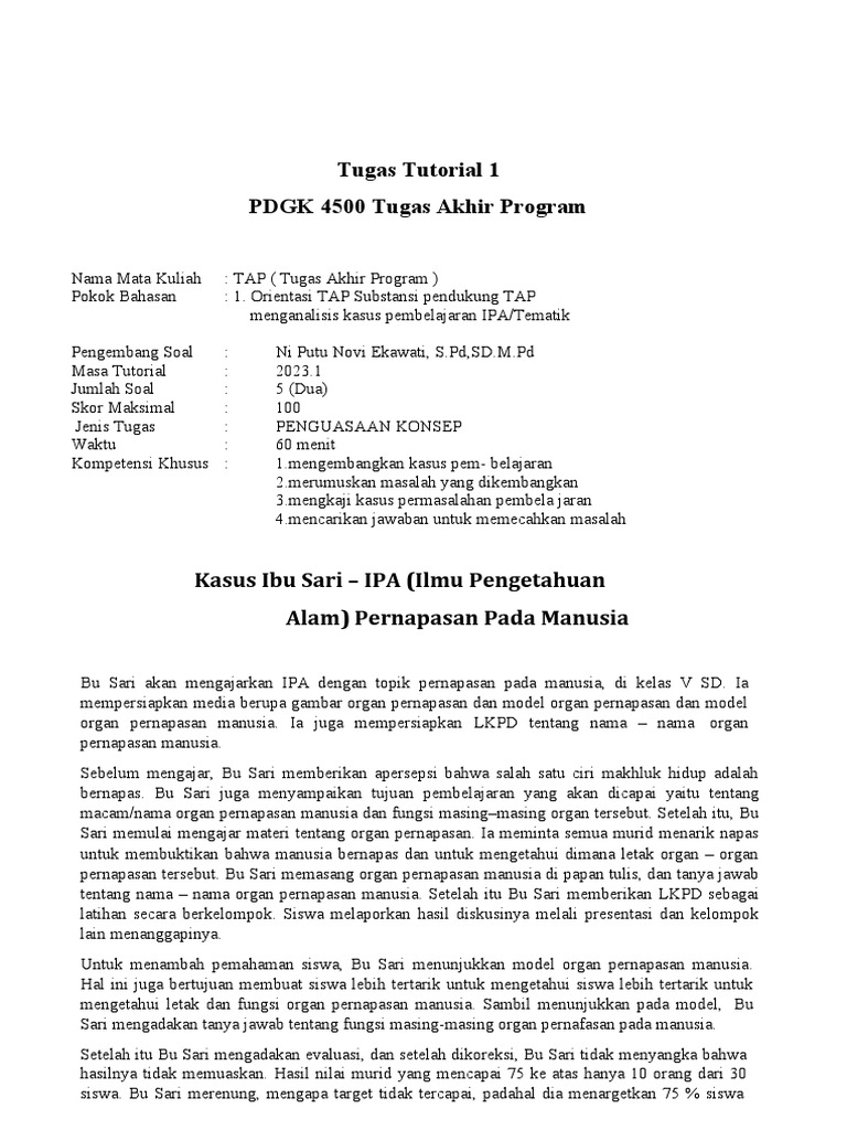 Tugas 1 PDGK 4500 TAP | PDF | Karier & Perkembangan | Seni & Disiplin Bahasa