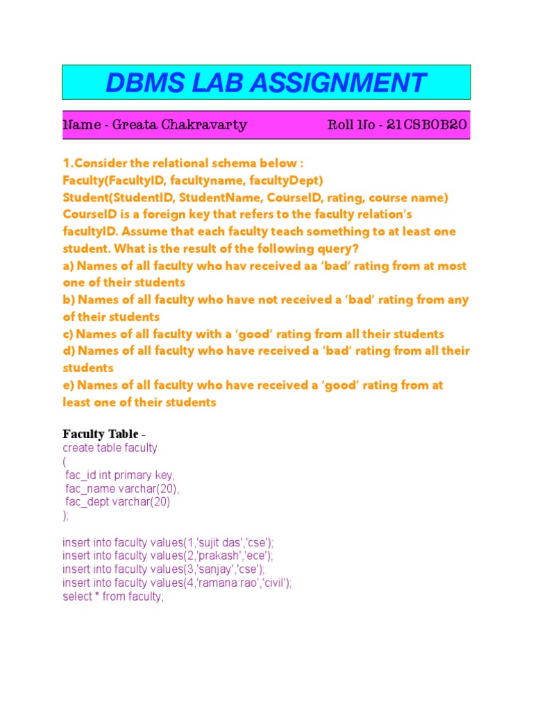 21CSB0B20 DBMS Assignment | PDF | Data Management Software | Computing