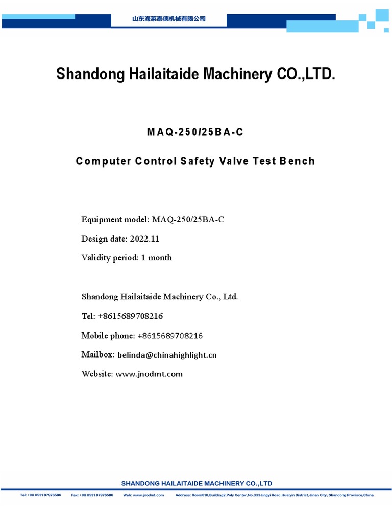 Belinda-MAQ-250-25BA-C Computer Control Safety Valve Test Bench R.0 ...