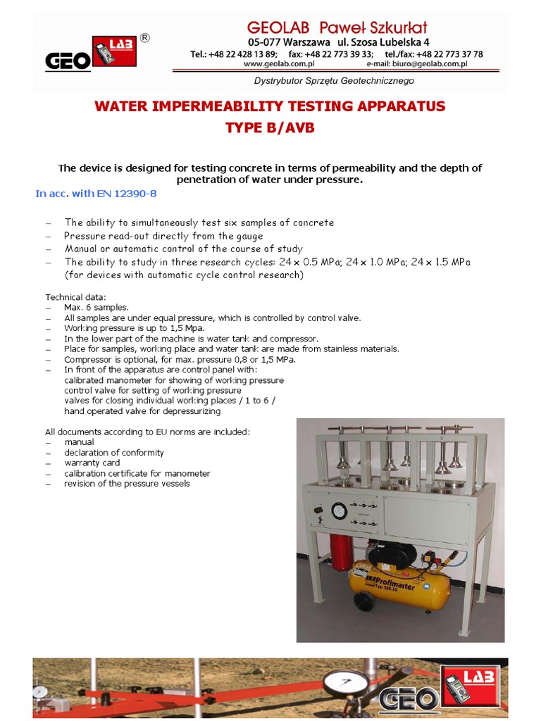 Water Impermeability Testing Apparatus | PDF