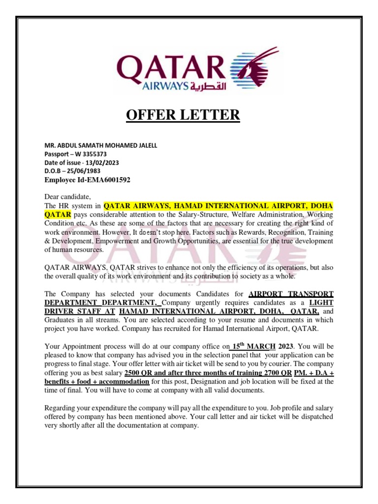 Abdul Samath Offer Letter | PDF