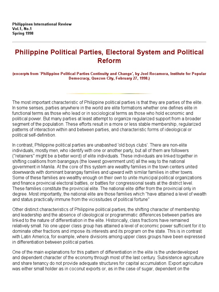 Philippine Political Parties and Reform | PDF | Elections | United ...