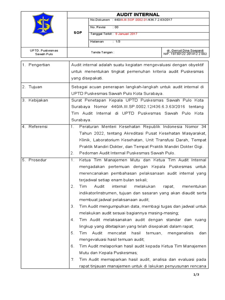 1.6.1 SOP Audit Internal (CONTOH) | PDF | Bisnis