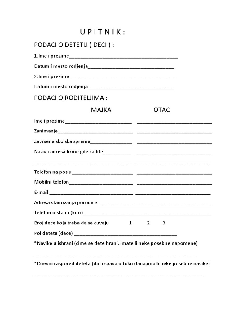 Upitnik o Deci 2019. | PDF