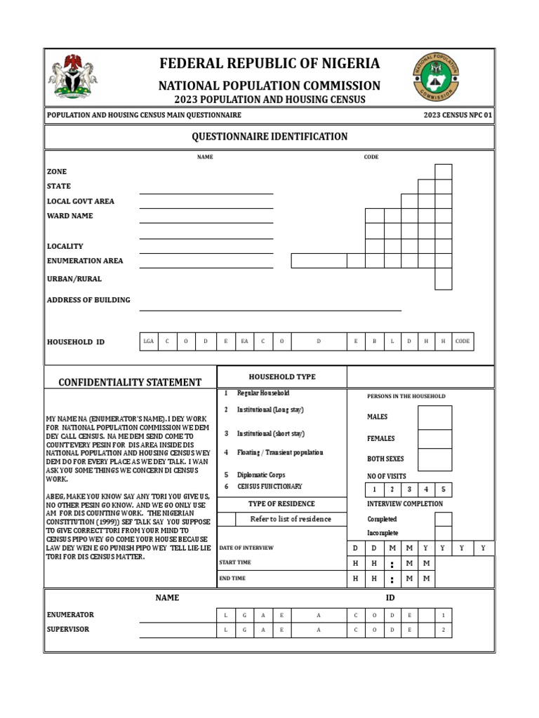 Census Questionnaire NPC 01 - Review - Pidgin | PDF | Mobile Device ...