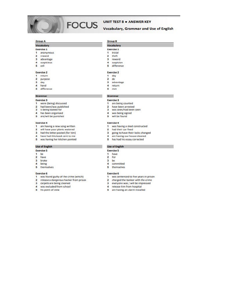 Unit Test 8 Answer Key | PDF