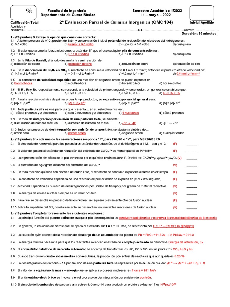Solucionario QMC - 104 (2do Parcial) | PDF | Ciencia y matemáticas
