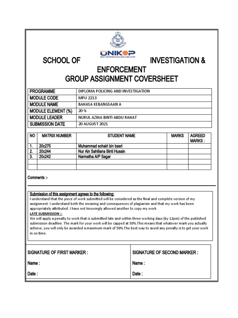 Group Assignment Cover Sheet Soie | PDF