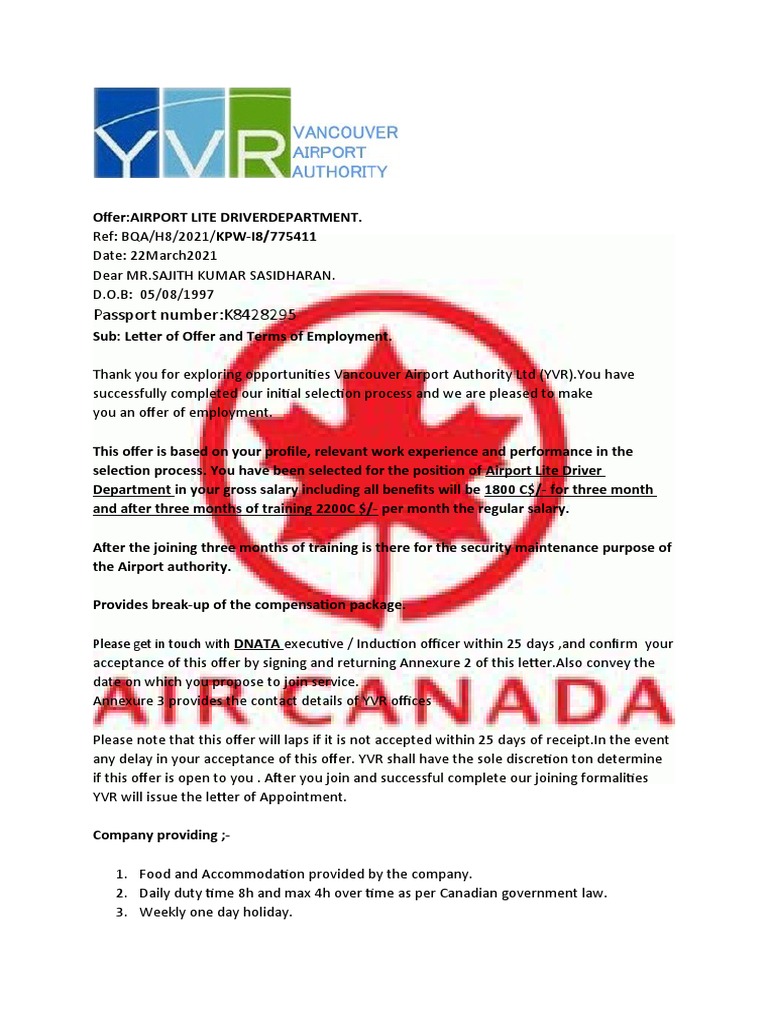 Canada Offer Letter Final | PDF