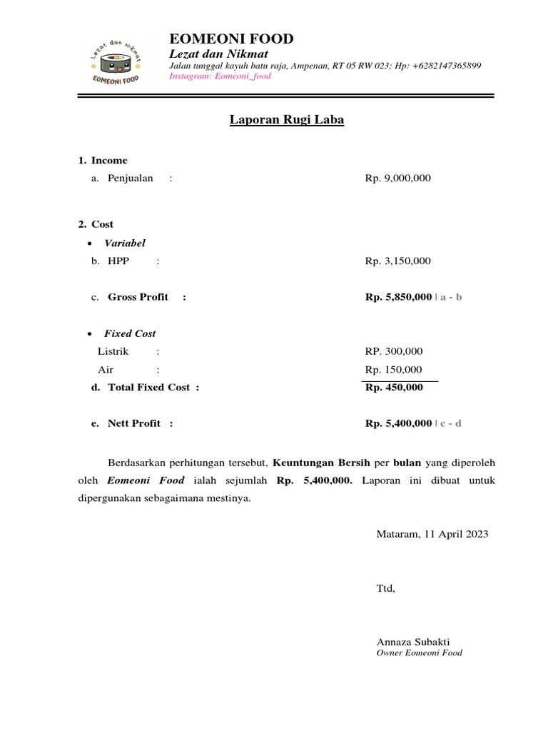 Neraca Rugi Laba - Eomeoni Food | PDF