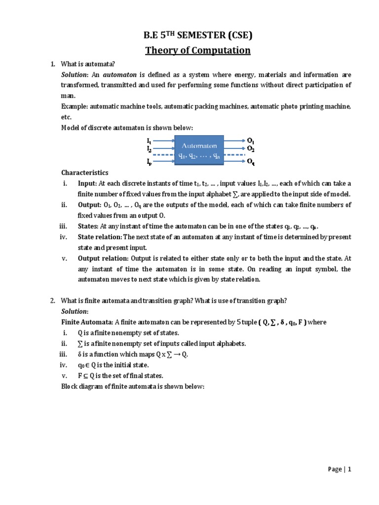 TOC - Question Answer | PDF | Theory Of Computation | Mathematics