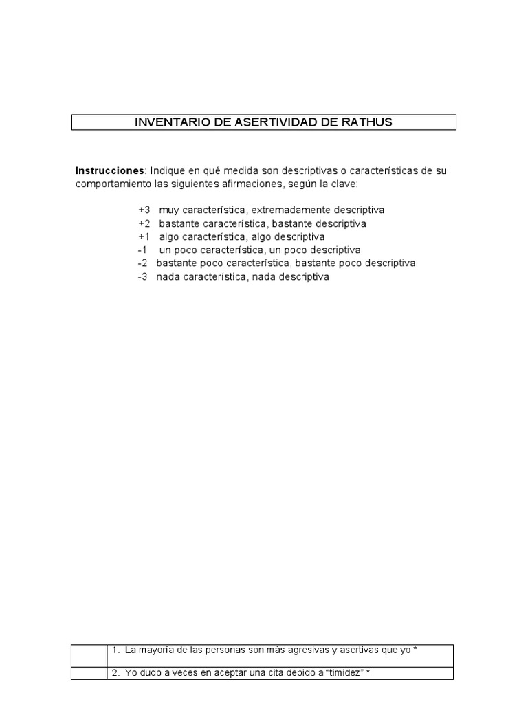 Inventario de Asertividad de Rathus | PDF