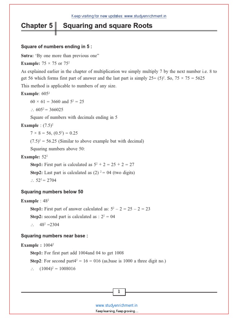 Vedic Maths Chapter 5 | PDF | Square Root | Multiplication