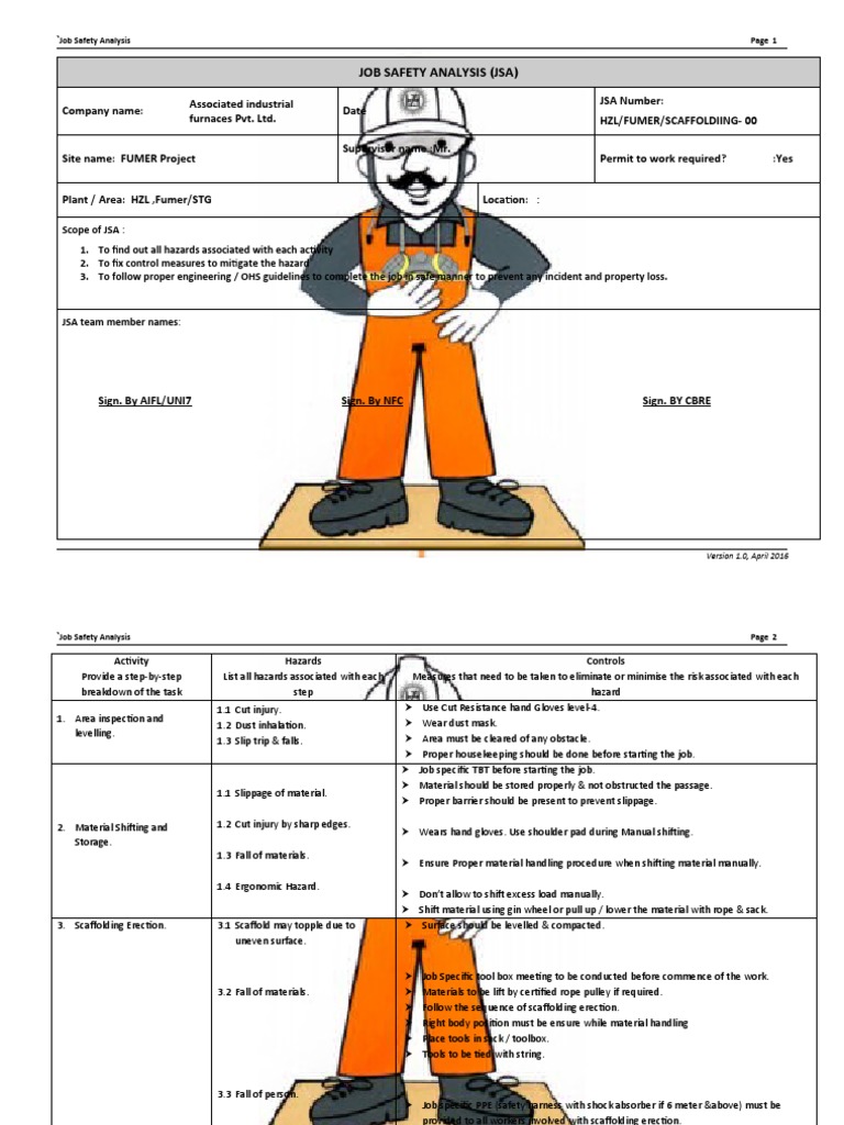 Jsa For Scaffolding Erection | PDF | Personal Protective Equipment | Scaffolding