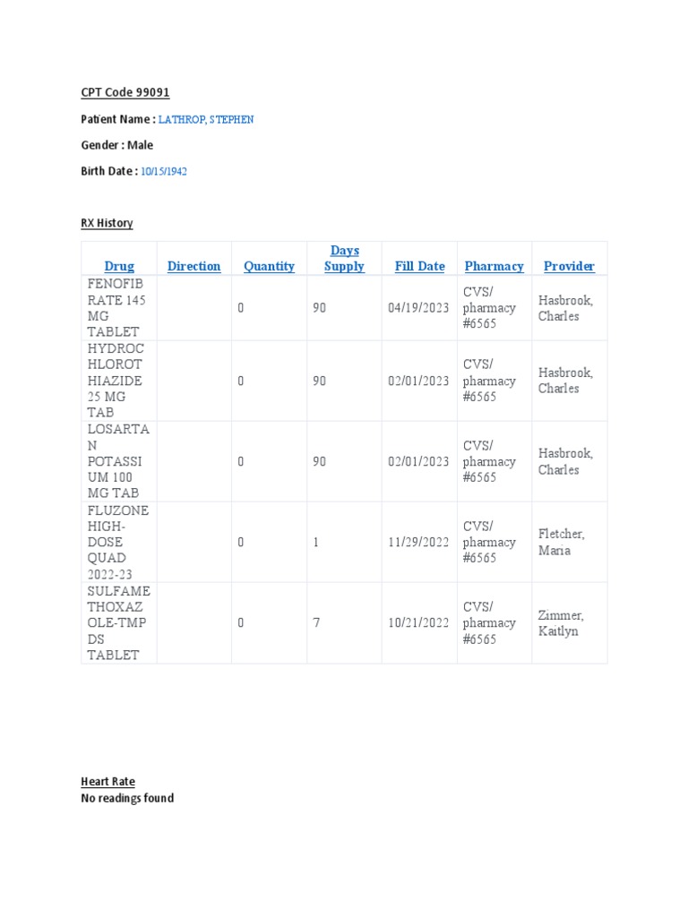 CPT Code 99091 Lathrop | PDF | Pharmacy | Nutrition
