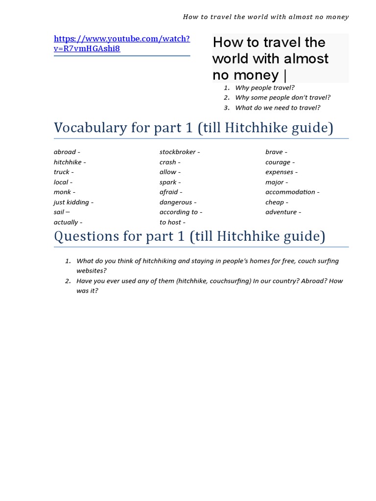 How To Travel The World With Almost No Money Tomis Conversation Topics ...