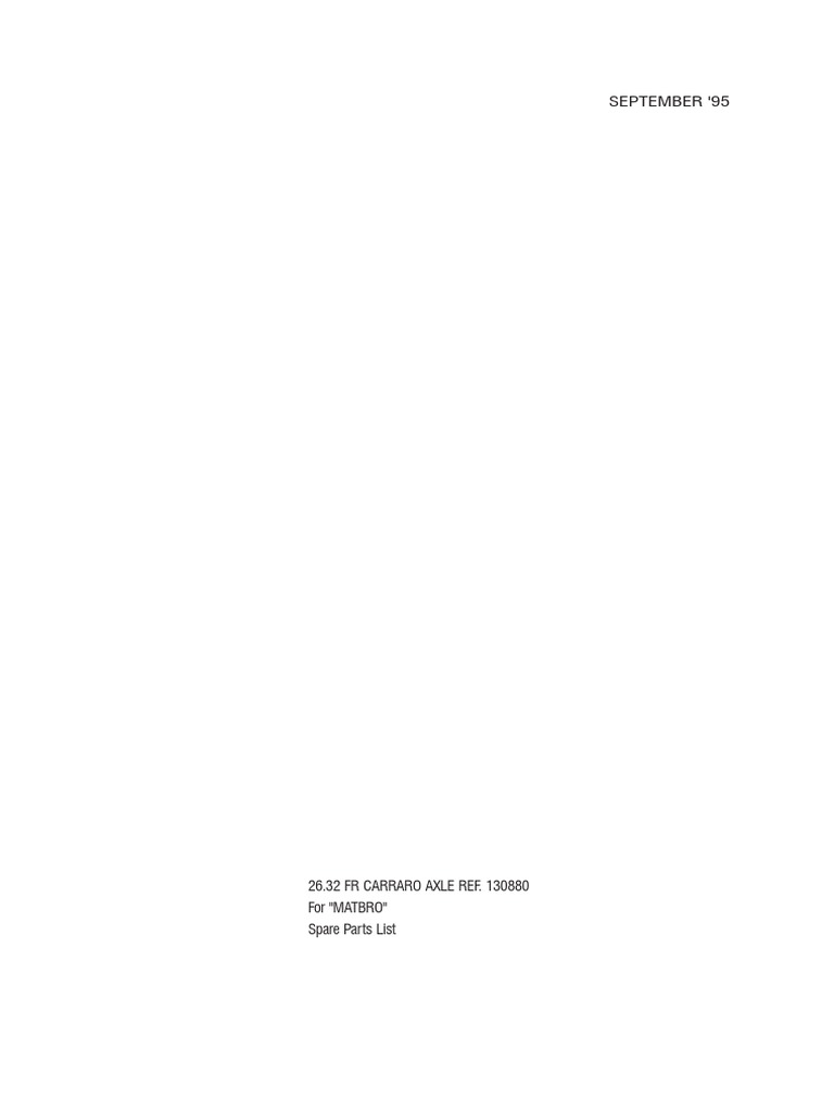 September '95: 26.32 FR CARRARO AXLE REF. 130880 For "MATBRO" Spare ...