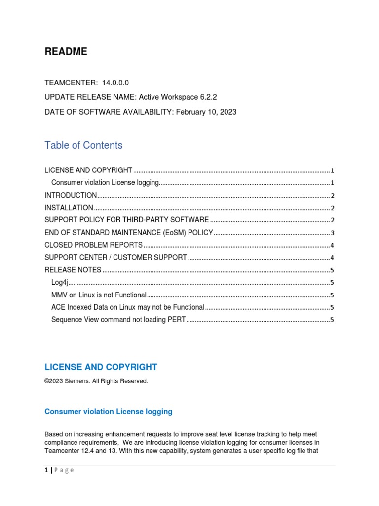 Tc14.0.0.0 ActiveWorkspace6.2.2 README | PDF | Computer Architecture | Computing