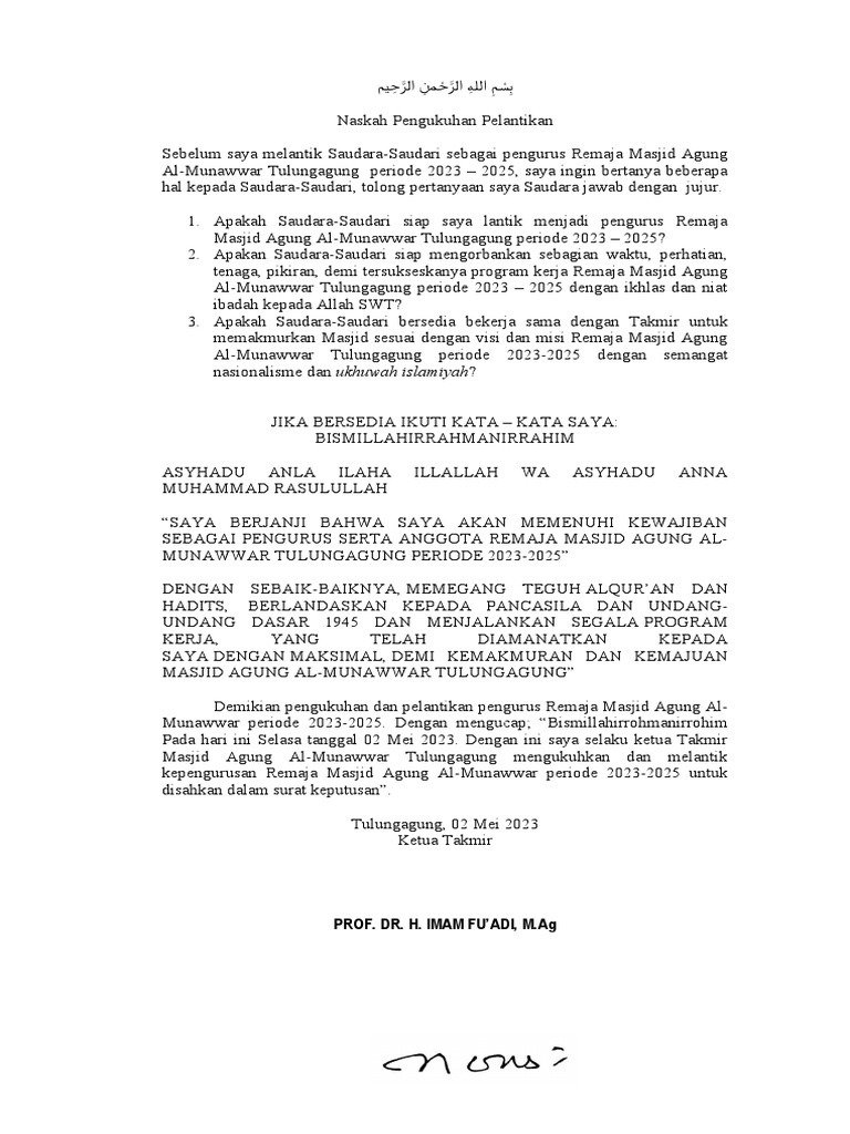 Naskah Pelantikan 2023-2025 | PDF