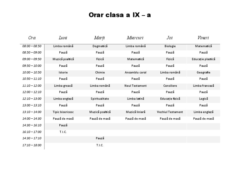 Orar Clasa A IX | PDF