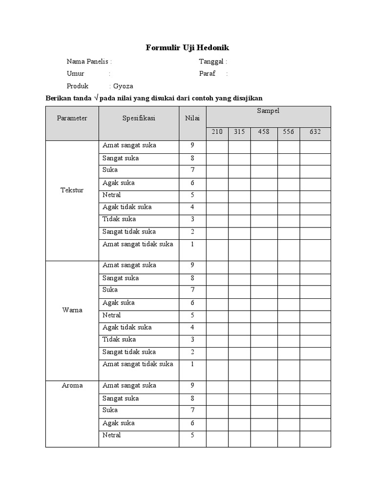 Formulir Uji Hedonik - New | PDF