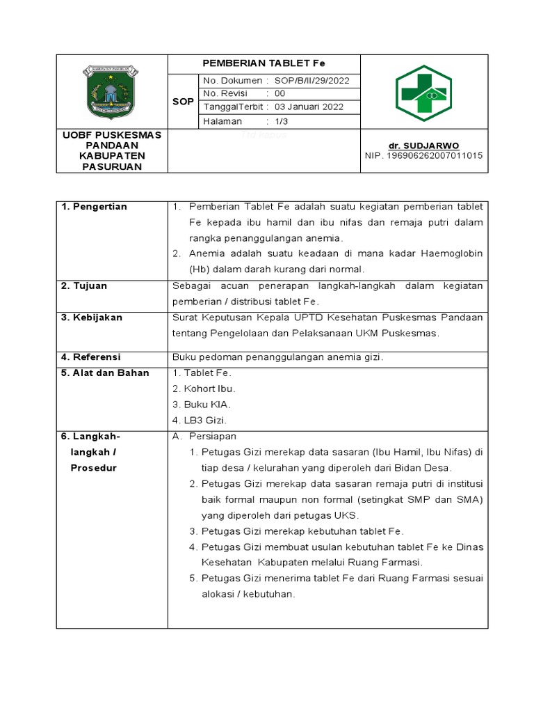 SOP Pemberian TTD - Tablet Fe | PDF