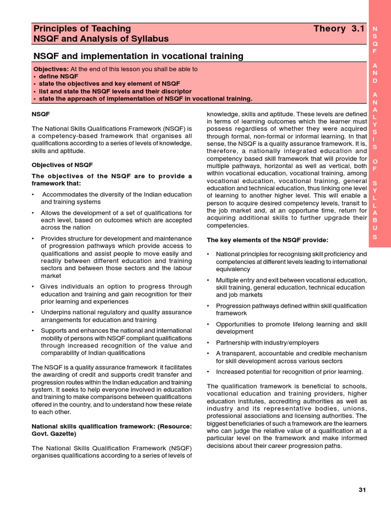 NSQF Framework and Syllabus Analysis | PDF | Vocational Education ...