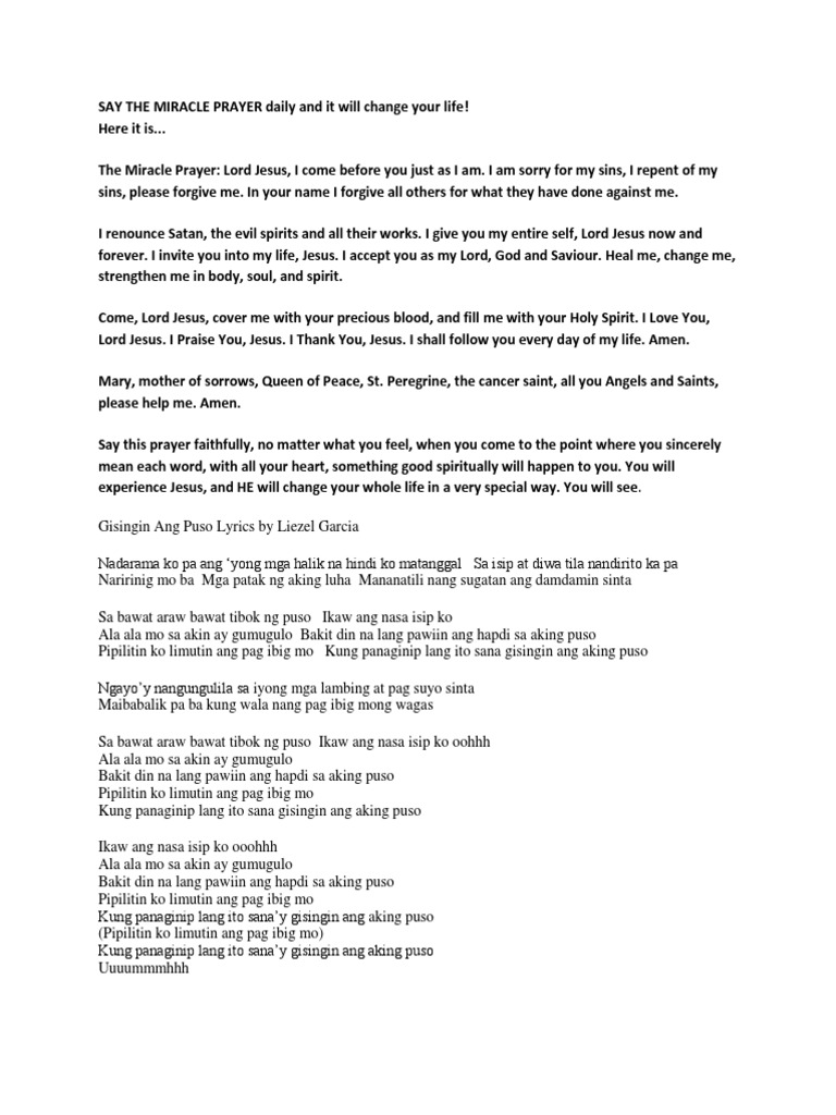 SAY The MIRACLE PRAYER Daily and It Will Change Your Life | PDF
