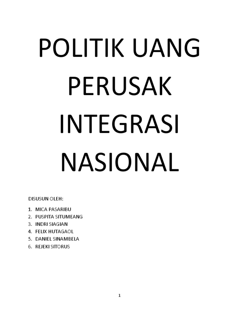 Politik Uang: Ancaman Integrasi | PDF