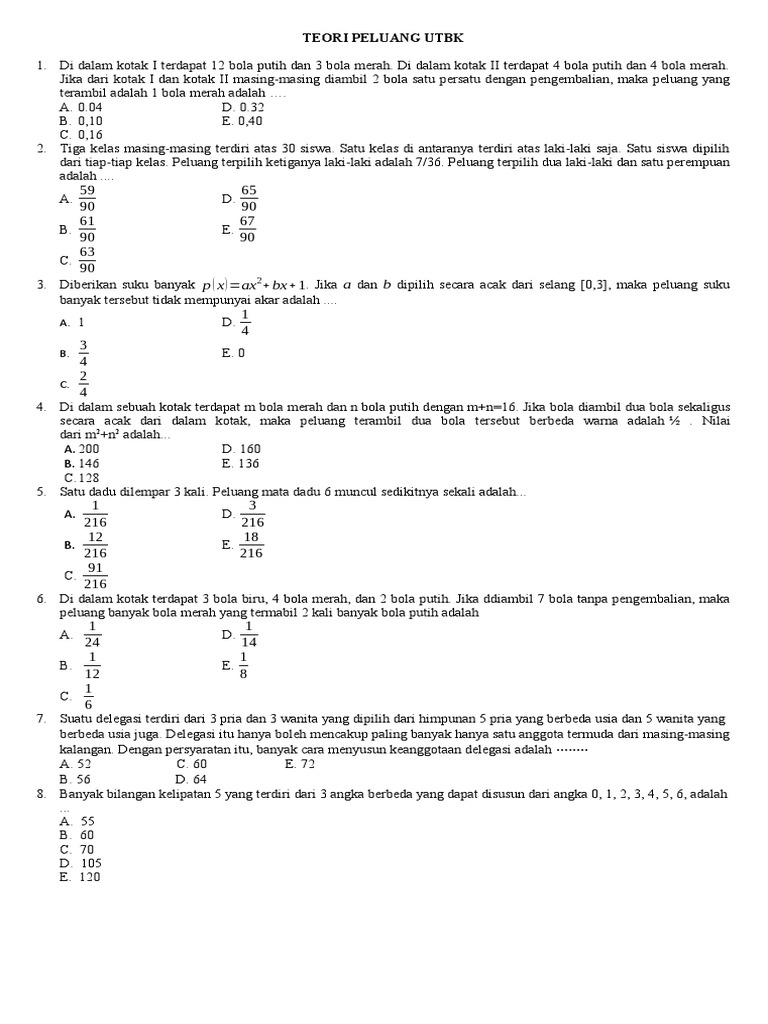 Teori Peluang Utbk | PDF