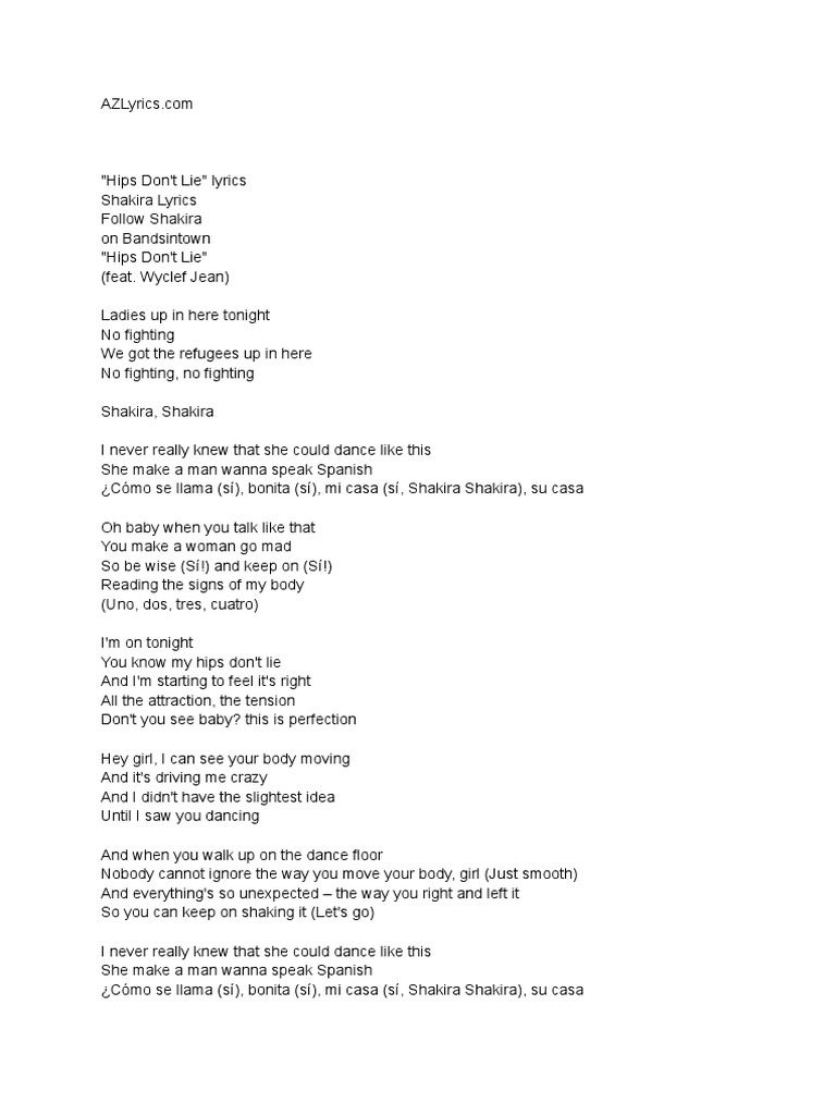 Shakira Hips Don't Lie Lyrics | PDF | Spanish Language Music | Pop Music