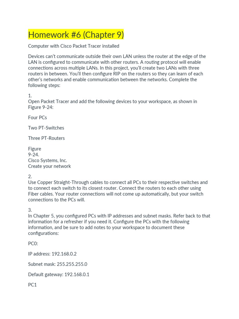 Homework #6 (Chapter 9) | PDF | Router (Computing) | Ip Address