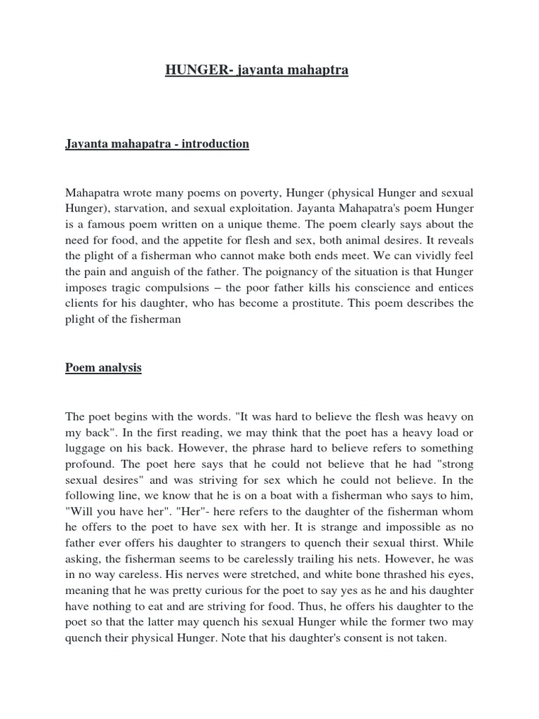 HUNGER-jayanta Mahaptra | Download Free PDF | Poetry