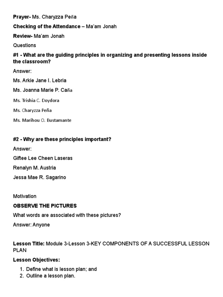 Module 3 Lesson 3: Key Components of a Successful Lesson Plan | PDF ...