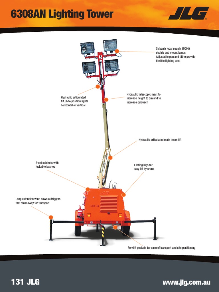 JLG 6308AN Hydraulic Light Tower Specs | PDF | Elevator | Crane (Machine)