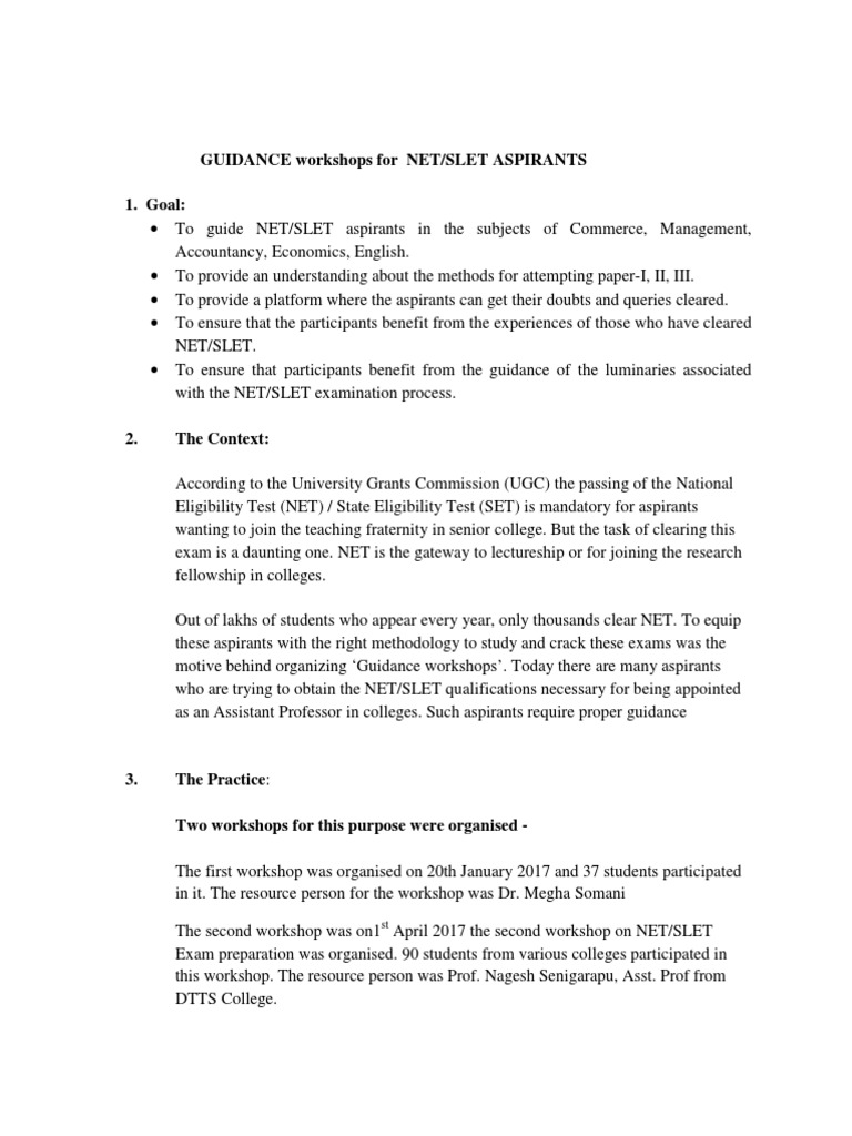 8 GUIDANCE Workshops For NET SET Aspirants | PDF | Career & Growth